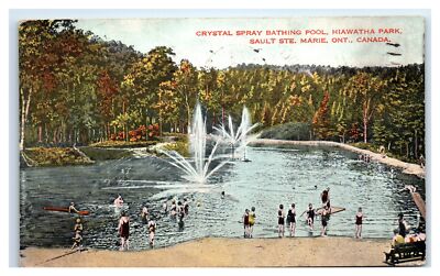 1935 Sault Ste Marie, ON Postcard- CRYSTAL SPRAY BATHING POOL HIAWATHA ...
