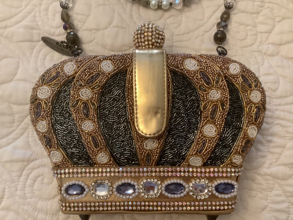 Mary Frances Queendom Gold Crown Beaded Handbag Purse | eBay
