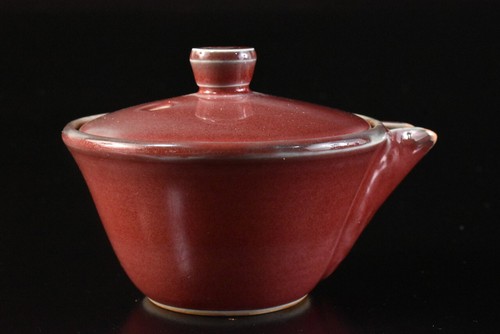 T2459: Japanese Asahi-ware Red glaze Shapely TEA POT Houhin Kyusu ...