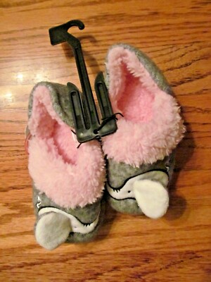 Gray with White Elephant w/Floppy Ears~ Slippers~Girls' Size 7-8~NEW w ...