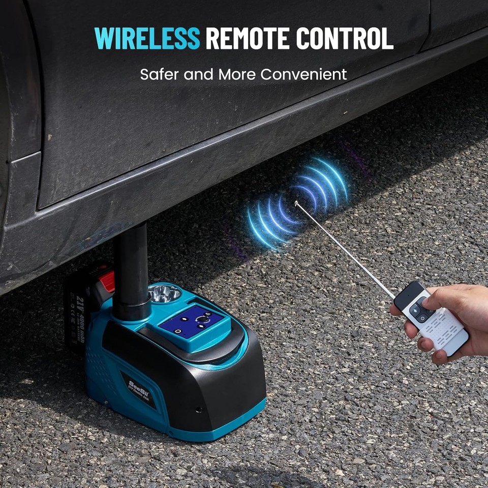 Seesii Electric Car Jack Hydraulic Cordless Remote Control 5 Ton 4.0AH ...