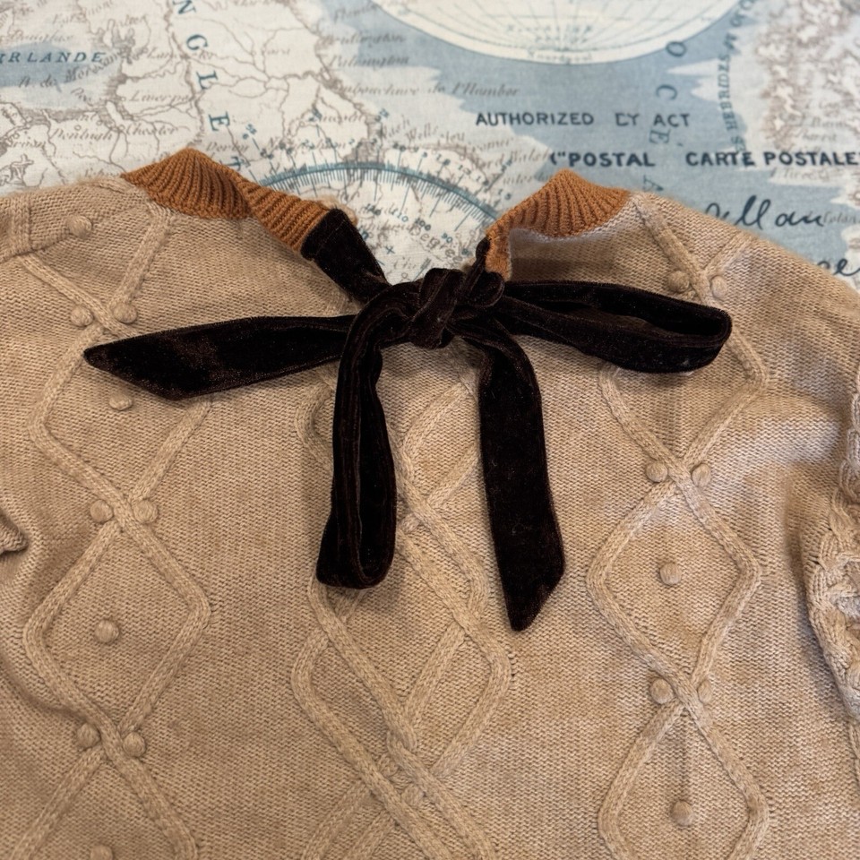 Anthropologie Knitted Knotted Alpaca Camel Back Bow Tie Cable Knit ...