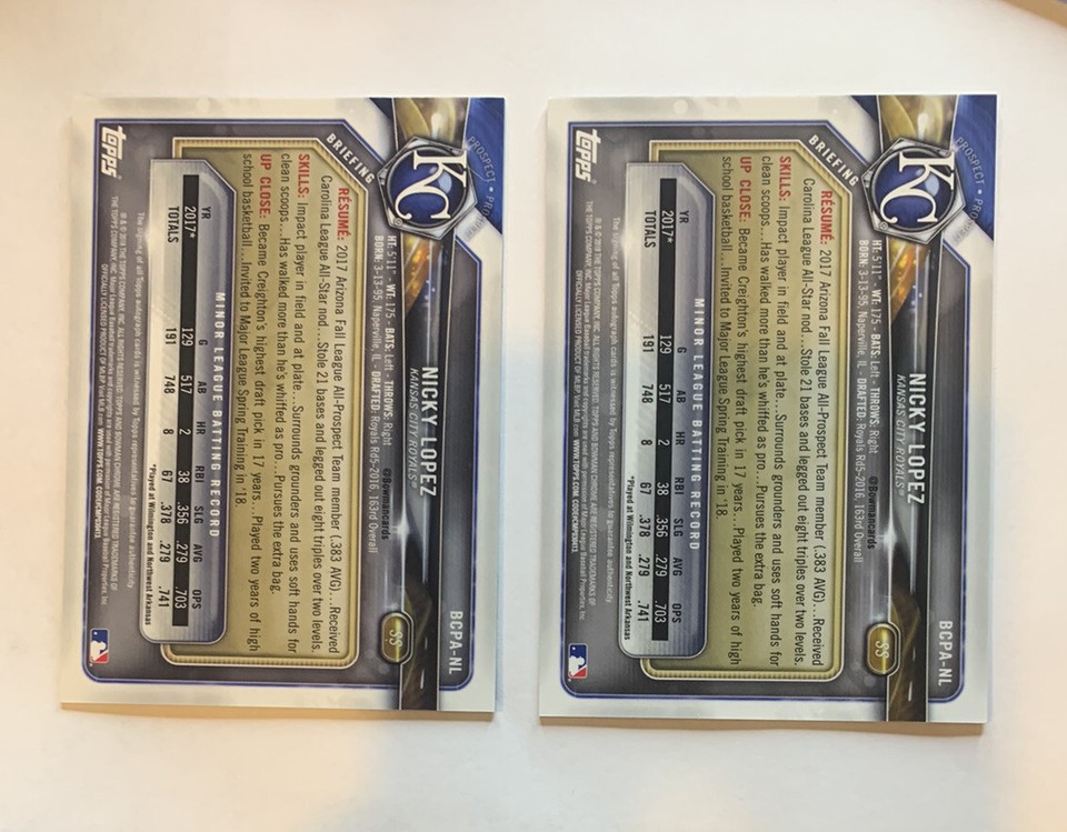 Nicky Lopez -2018 Bowman Chrome Autograph + Mojo Blue Refractor /150 ...