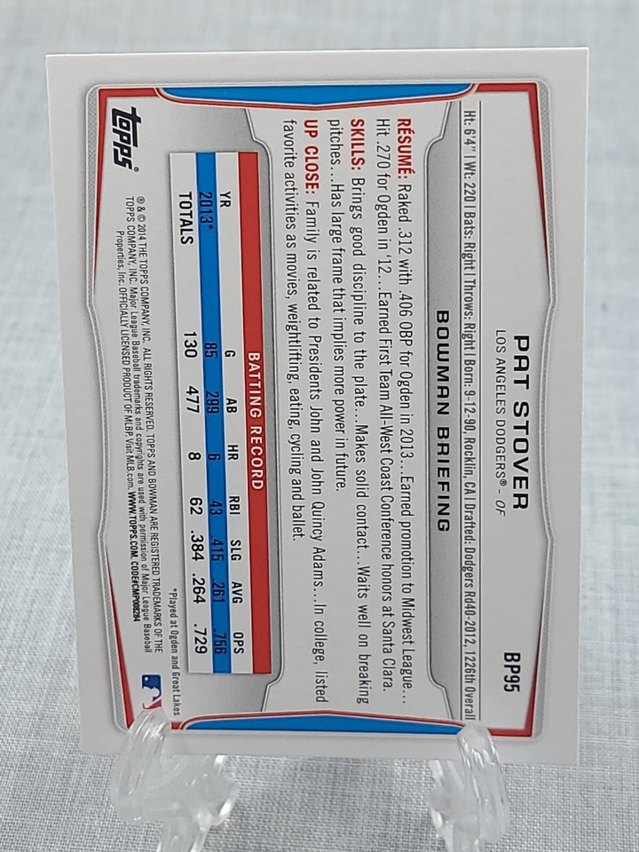 2014 Pat Stover - Bowman Propect #BP95 Hometown Flag 1st Bowman Rookie ...