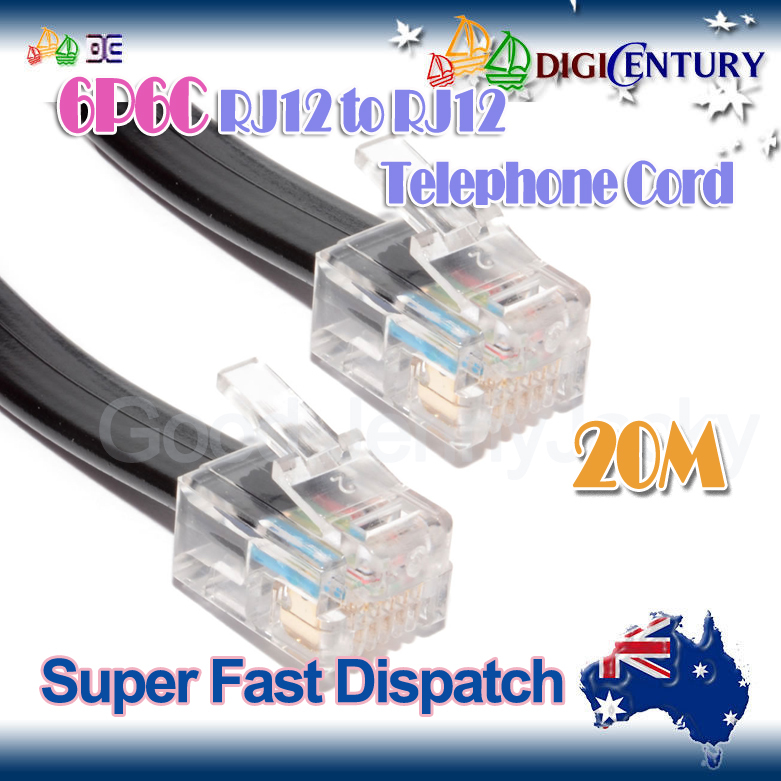 6P6C RJ12 Reverse Pin Cross-over Plug Telephone Cord Cable 5/10/15/20 ...