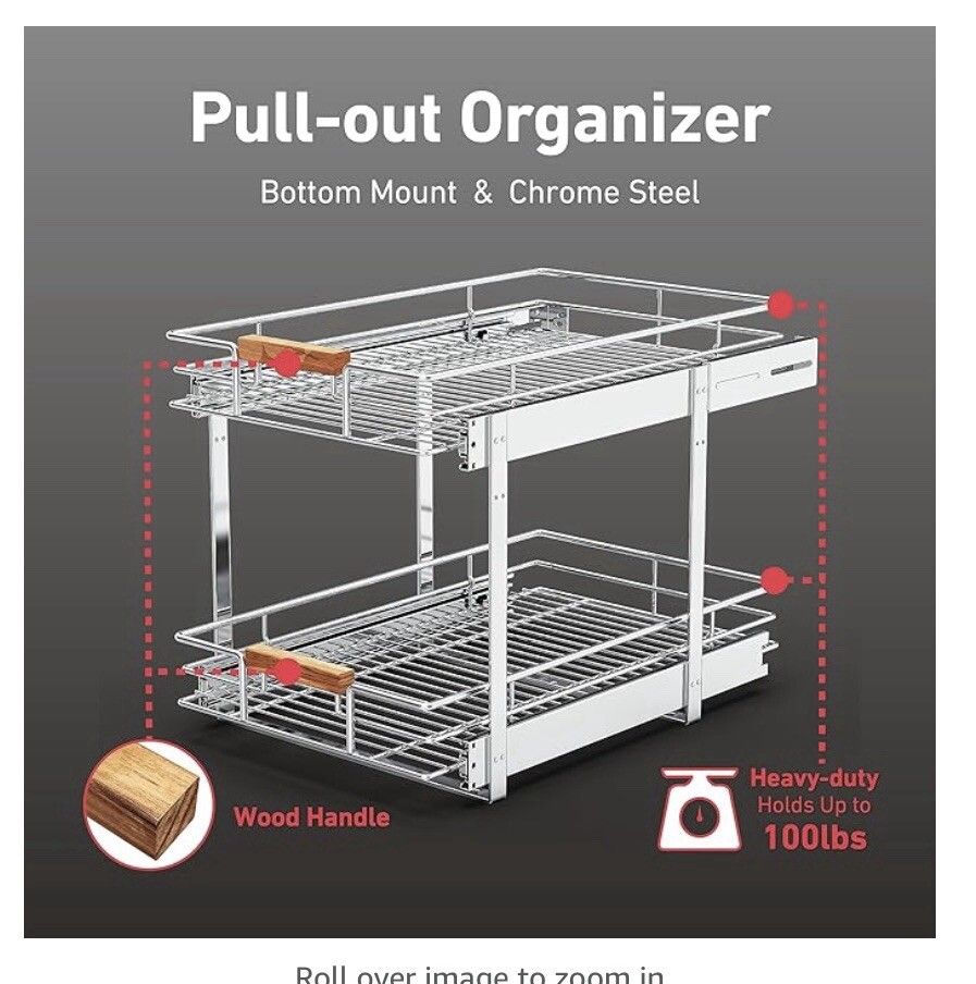 2 Tier Kitchen Cabinet Pull Out Shelf and Drawer Organizer Slide Out ...