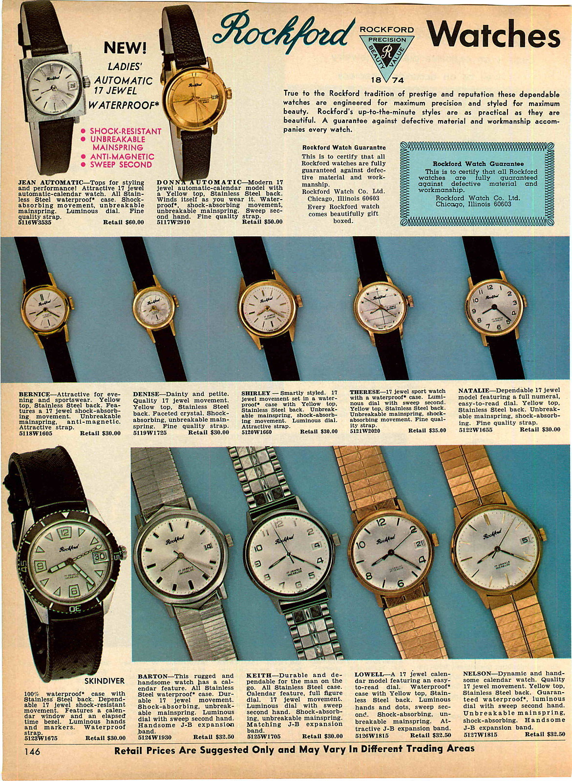 1969 ADVERTISEMENT Watches Rockford Winnebago Pocket Diamond Marlene ...