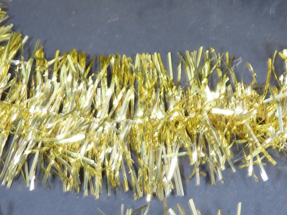 Tinsel Gold Christmas Tree Garland Metallic Wired Vintage 2pc Lot 18 ft ...
