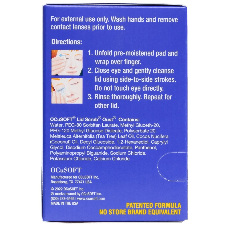 OCUSOFT LID SCRUB OUST - EYELID CLEANSER FOR DEMODEX - 30 PADS - EXP. 3 ...
