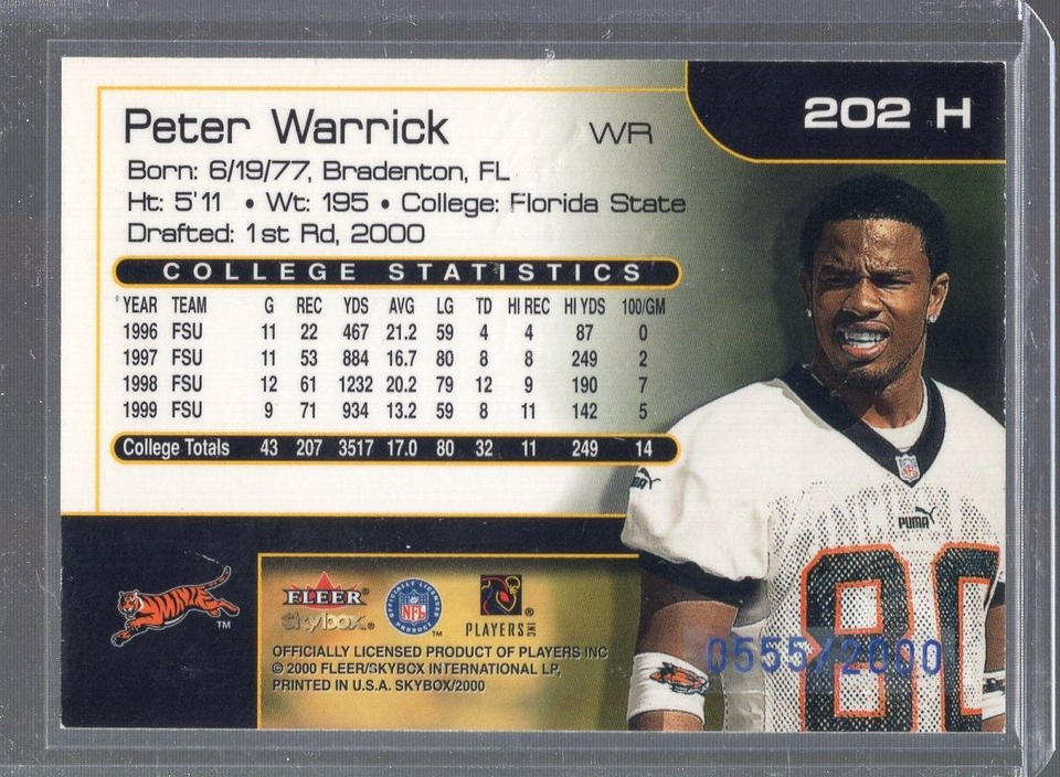 2000 Skybox 555/2000 Peter Warrick #202H Rookie RC | eBay