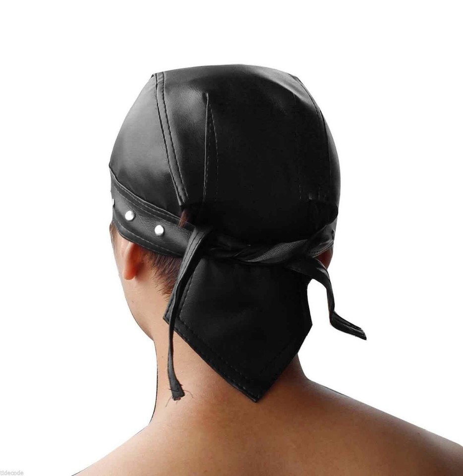 Adjustable Skull Cap Motorcycle Biker Leather Cap Cycling Bandana | eBay