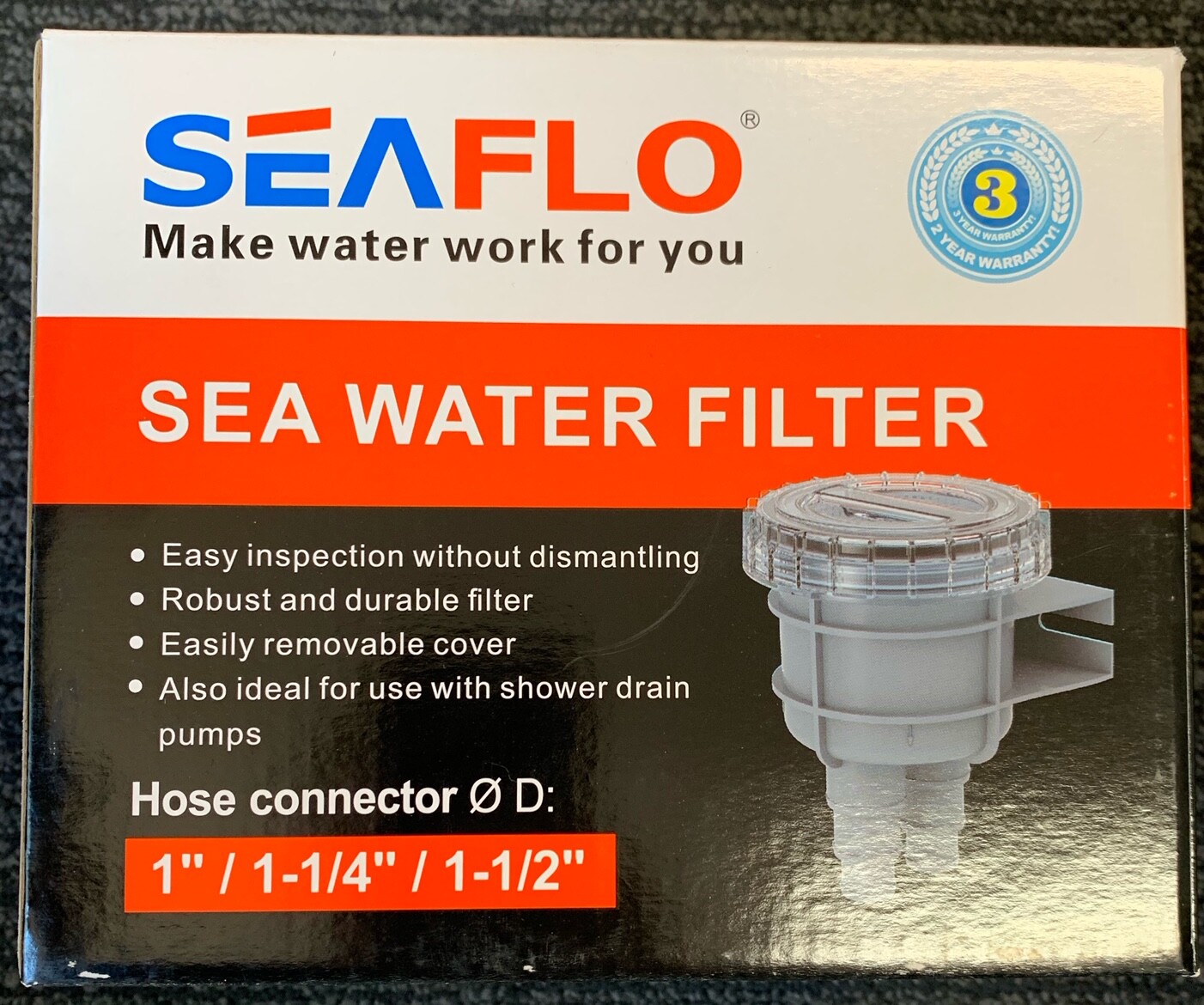 SEAFLO Intake Raw Sea Water Filter - Fits Hoses 1", 1-1/4", 1-1/2 ...