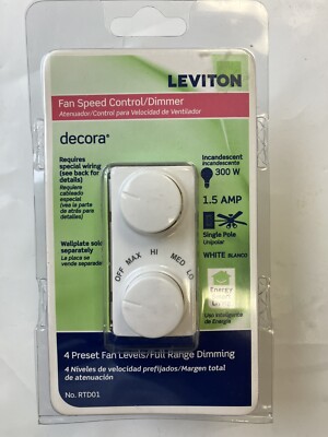 Leviton Decora Fan Speed Control / Dimmer | RTD01 | WHITE | | eBay