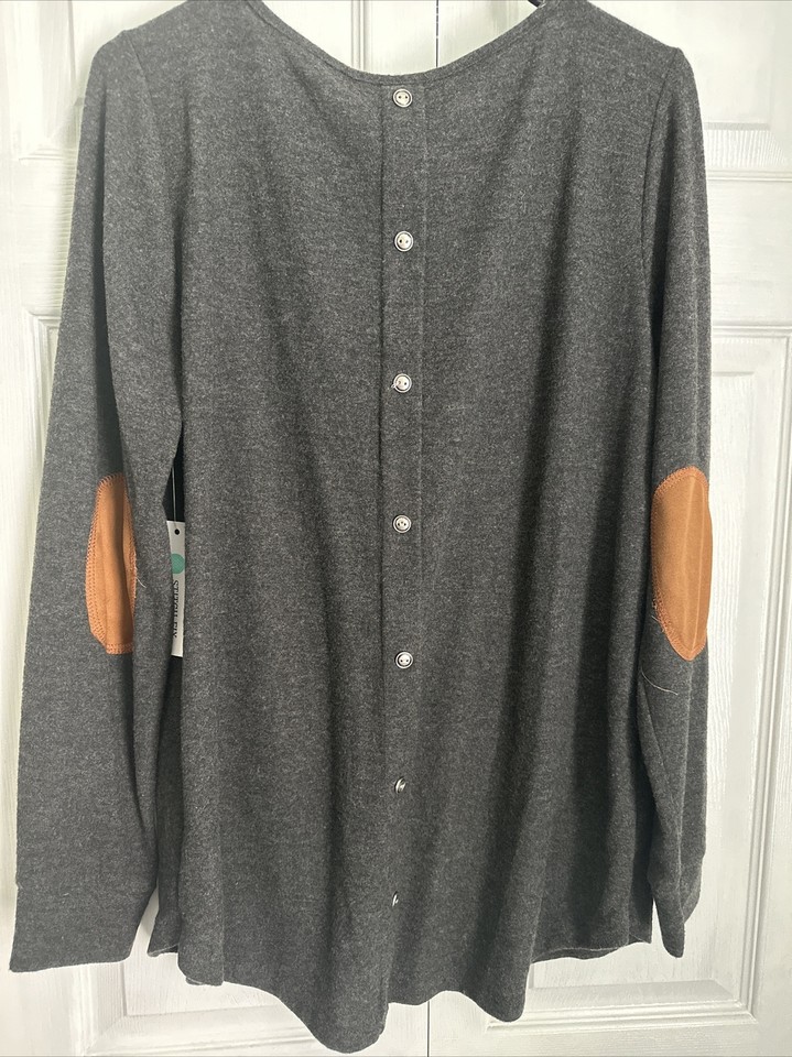 Stitch Fix Pink Clover Jayden Elbow Patch Pullover Sweater Gray Size L ...
