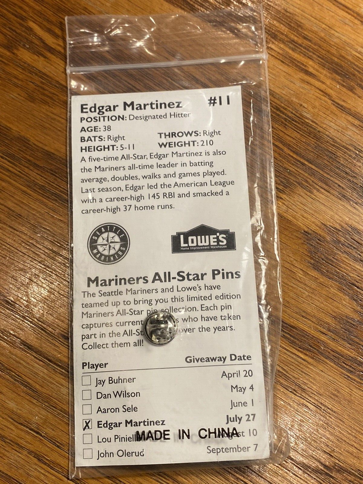 EDGAR MARTINEZ SEATTLE MARINERS BASEBALL All star OFFICIAL PIN | eBay