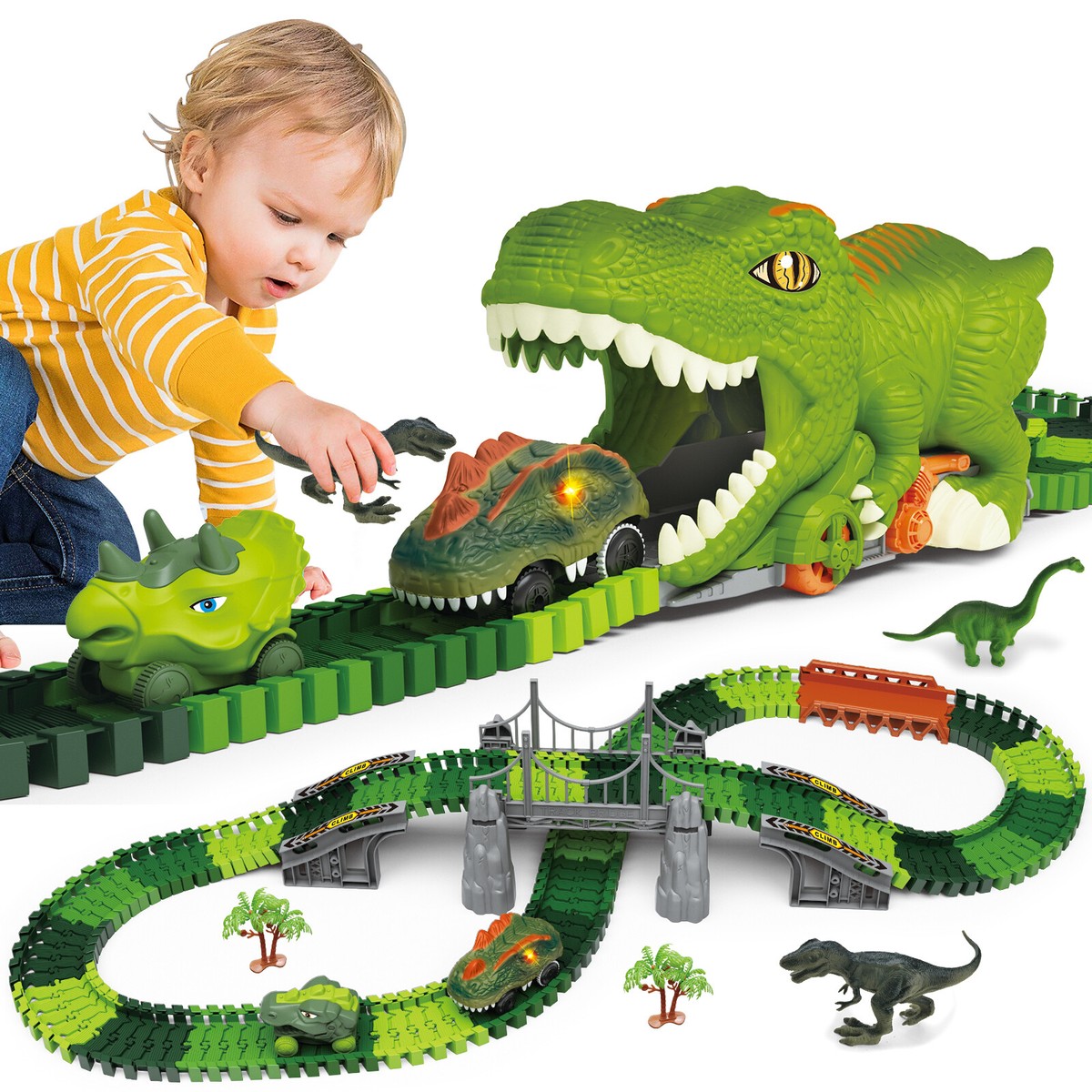 Dinosaur Tracks Kids Dinosaur Car Racing Track Volcano Dino Toy From 3