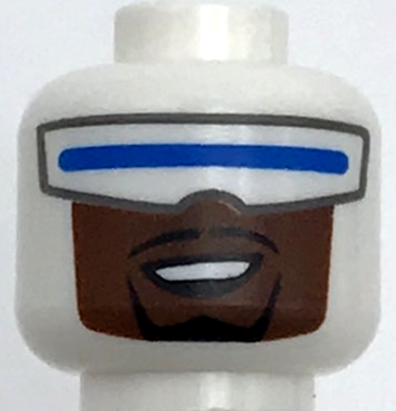Lego New White Minifigure Head Wide Blue Visor Reddish Brown Lower Face ...