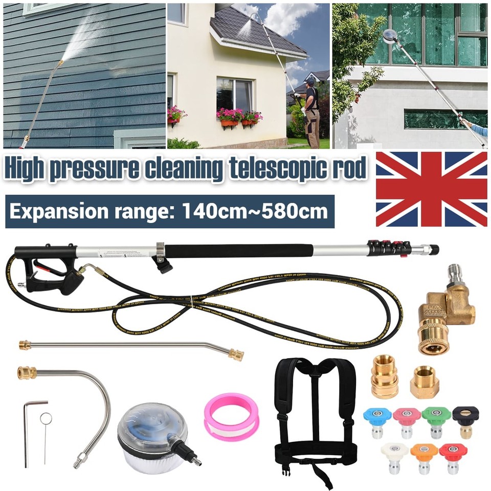 24Ft Telescopic Pressure Washer Lance Gun Set Roof Gutter Jet Wash ...
