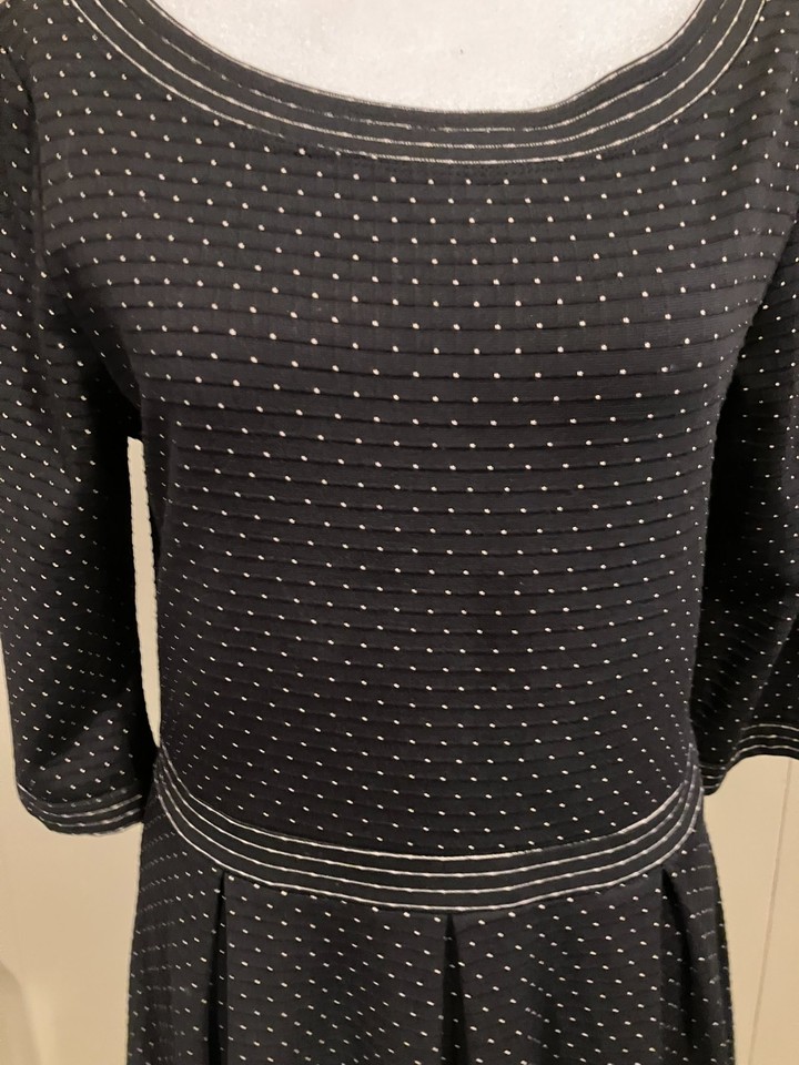 Max Studio Jersey Knit Dress Polka dot Black Gold Fit & Flare 3/4 ...