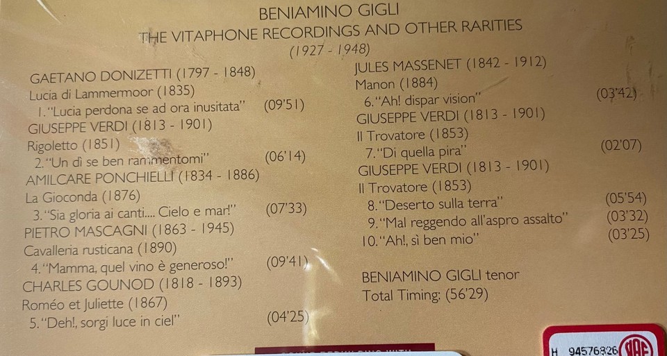 BENIAMINO GIGLI Vitaphone Recordings & Rarities 1927-1948 Radio Years ...