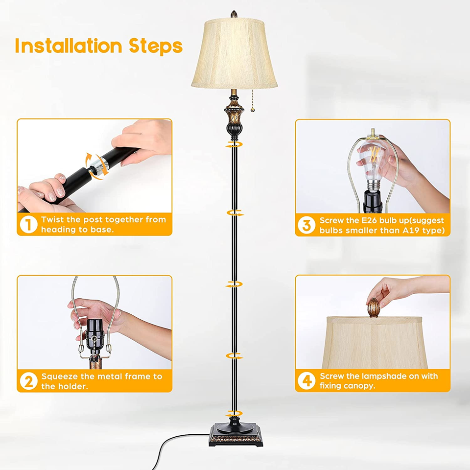 Traditional Floor Lamp, Classic Standing Lamp with Bronze Fabric Shade ...