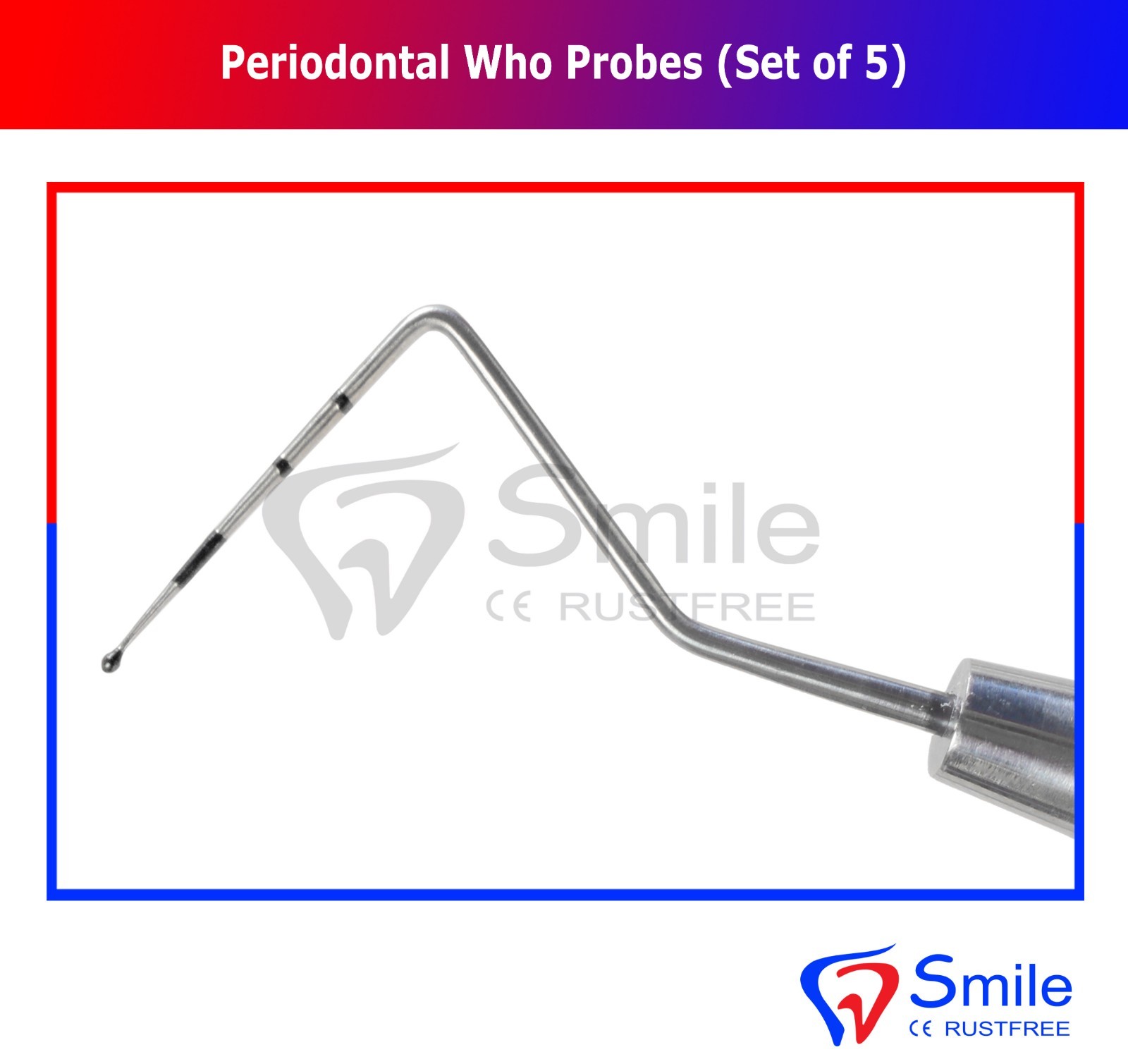 5X WHO PROBES Dental Periodontal Ball Ended BPE Probe Marking Color ...