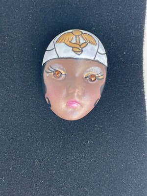 PATIENCE Caduceus cap Adagio Face Pin Nurse Doctor Gift Sepia Porcelain ...