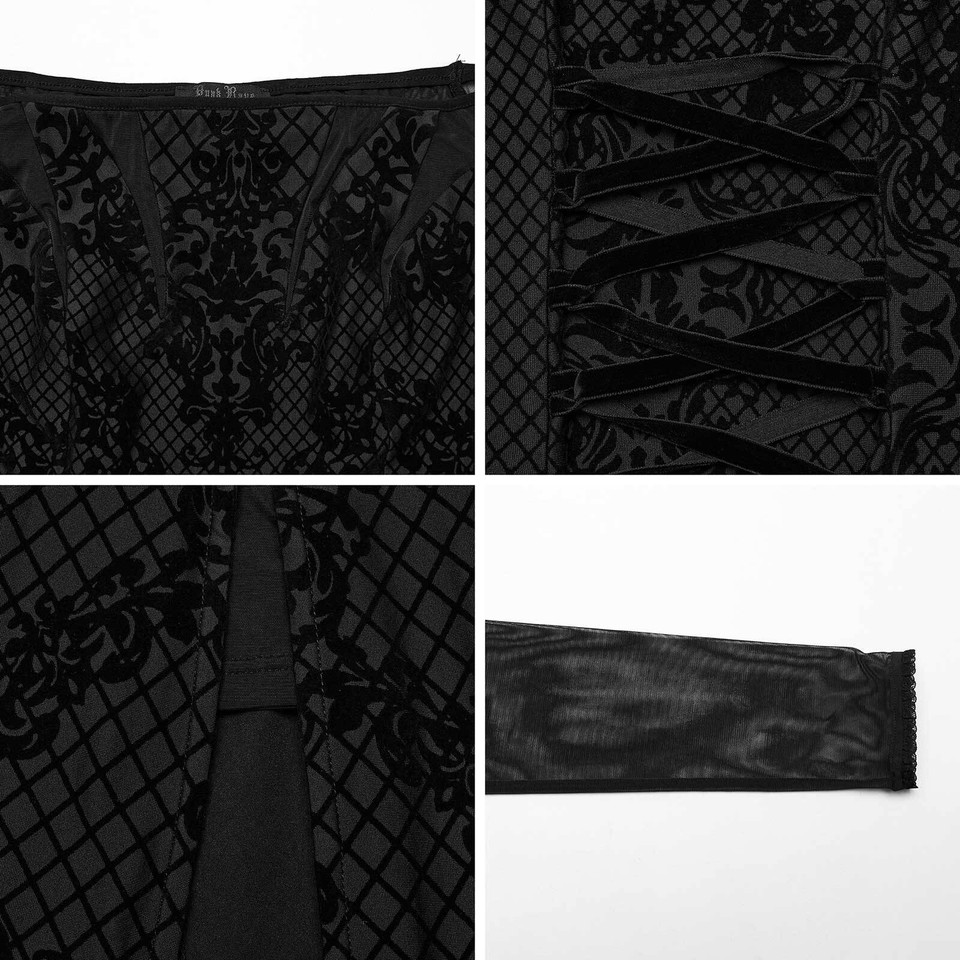 PUNK RAVE Precious Dress Abendkleid Schwarz Hoch Geschlitzt mit Netz ...