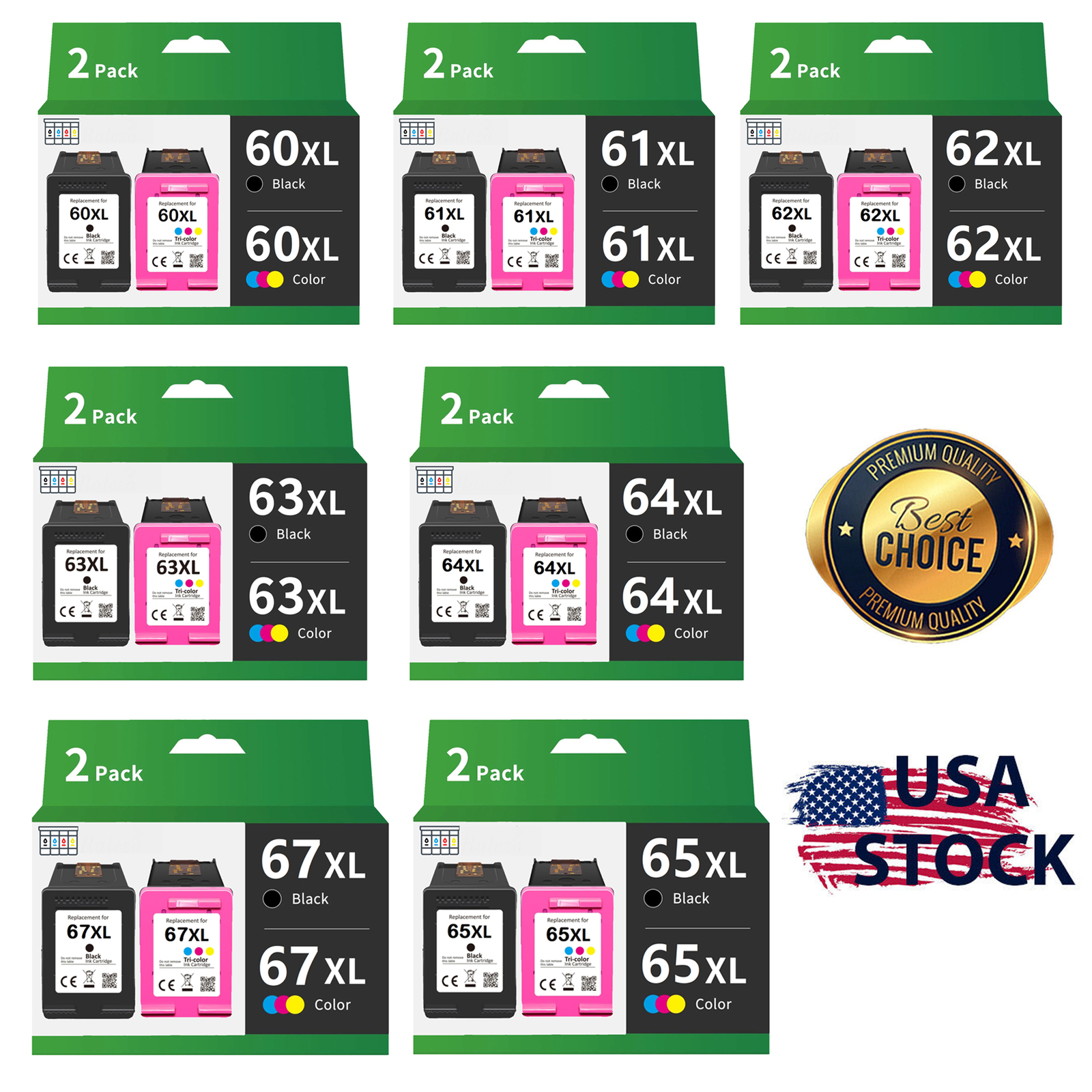 67XL 65XL 64XL 63XL 62XL 61XL 60XL Refilled Ink Compatible with HP ...