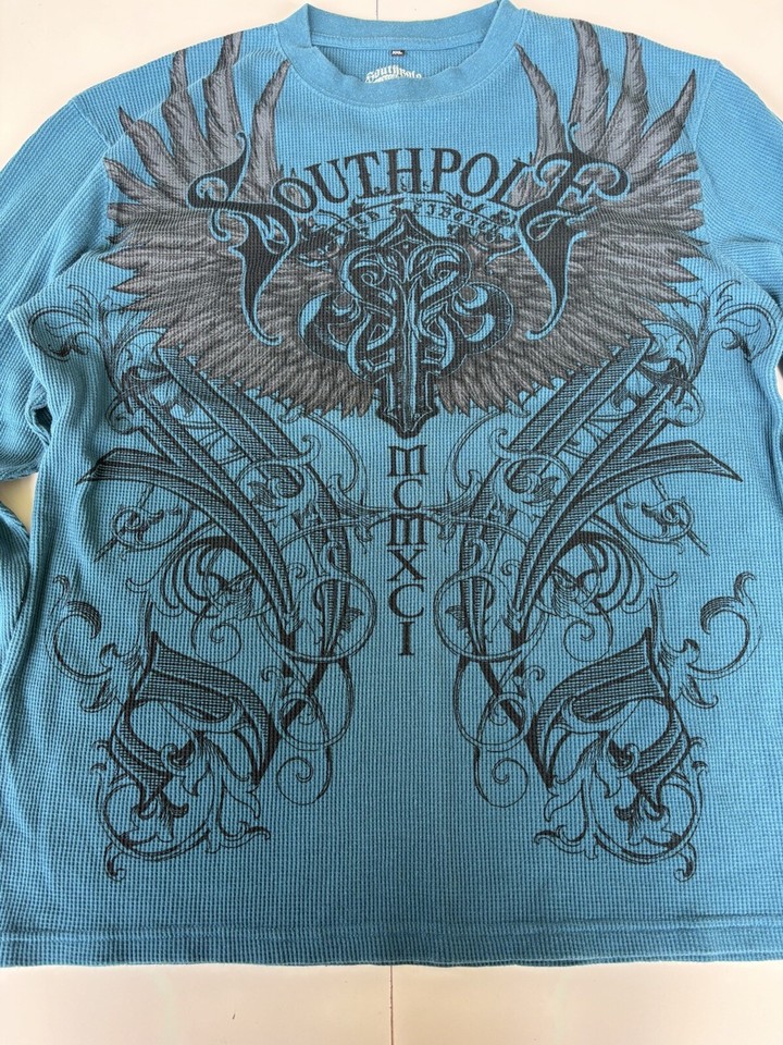 Southpole Thermal Shirt 2XL Waffle Y2K Cyber Punk Angel Wings Goth ...