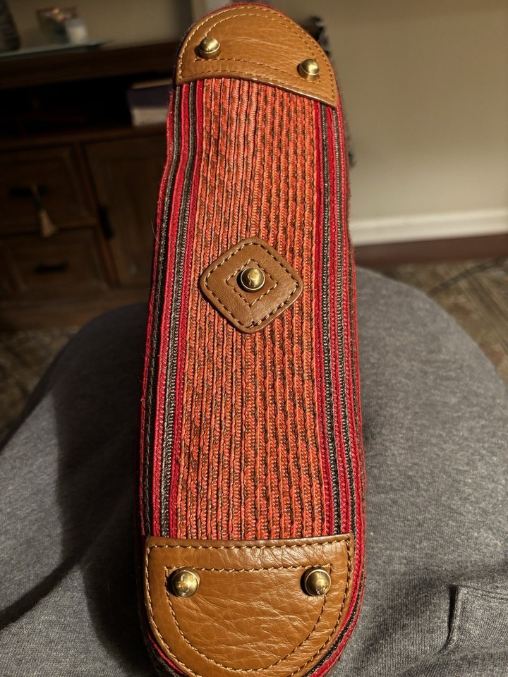Eric Javits Hobo Handbag Purse Leather Jute, Brown, Red, Beige, Gold ...