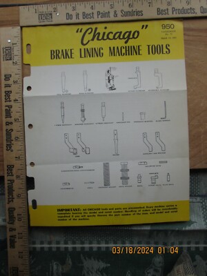 chicago tools brake lining machine tools catalog 1961 | eBay