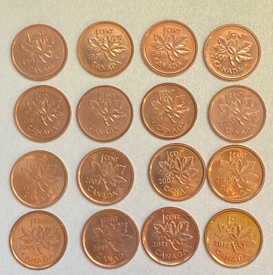 16 Coins Lot - 1997 - 2012 Canada Penny 1 Cent Coin - High Grade to ...