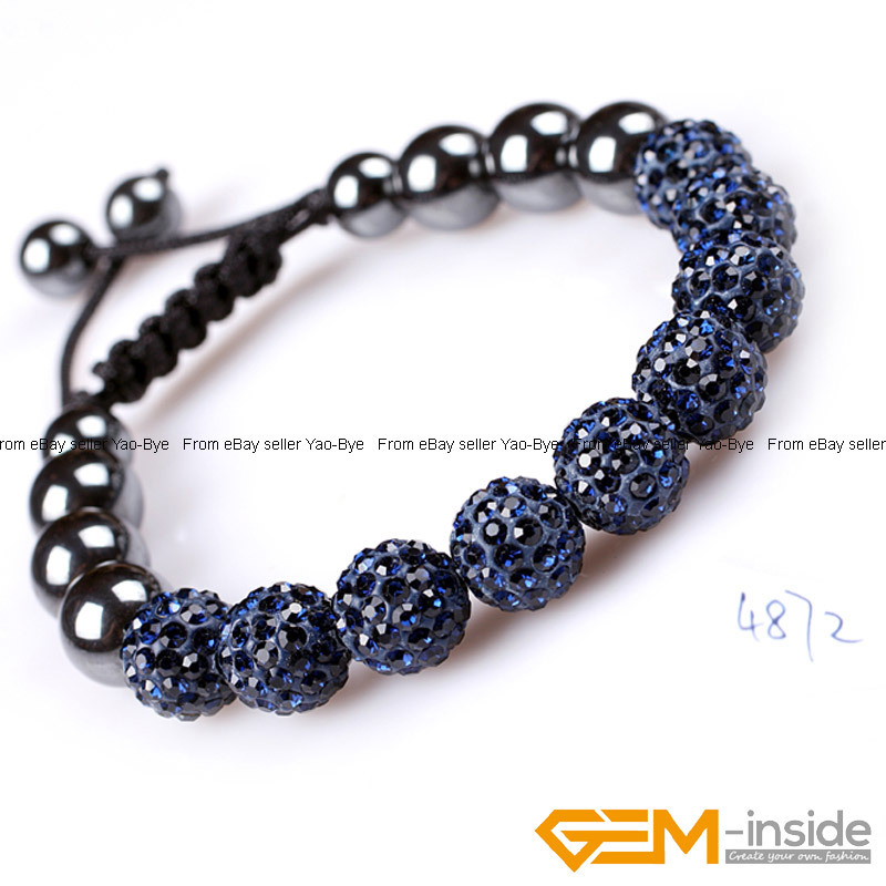 10mm Hand-Woven Rhinestone Czech Crystal Pave Ball 9 Beads Bracelet ...