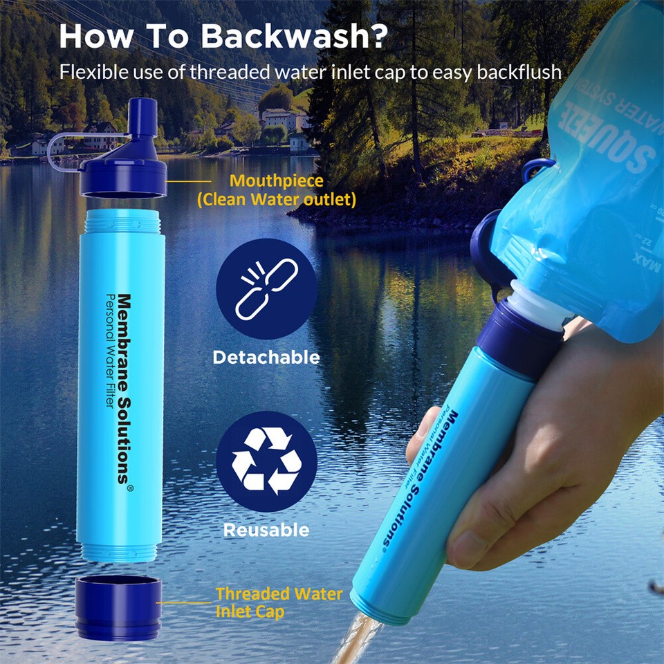 Personal Water Filter Straw,w/Carry Case and 2xWater Pouch Portable ...