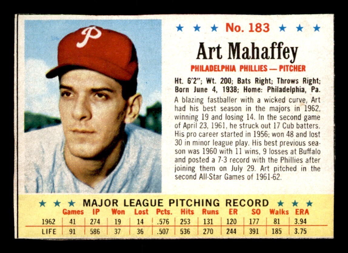 1963 Post Baseball #183 Art Mahaffey VG/EX | eBay