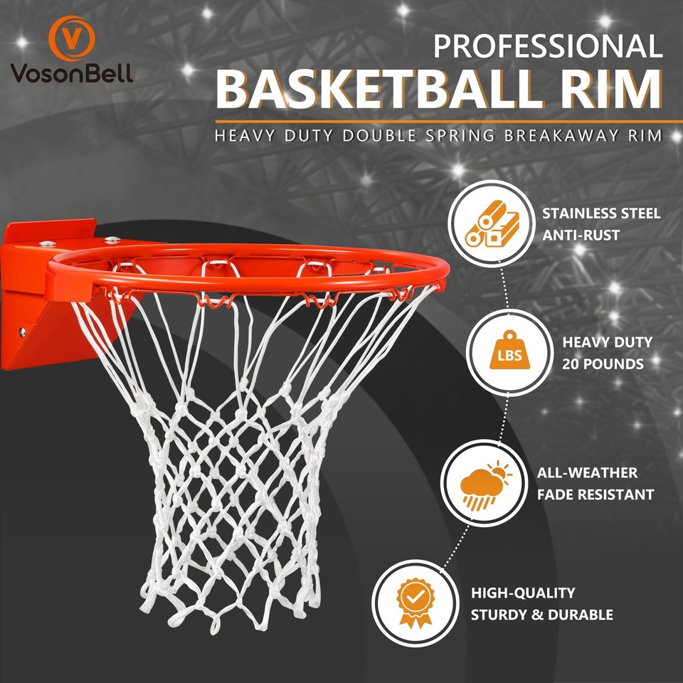 Basketball Rim Replacement, Heavy Duty Breakaway Rim and Net, Universal ...