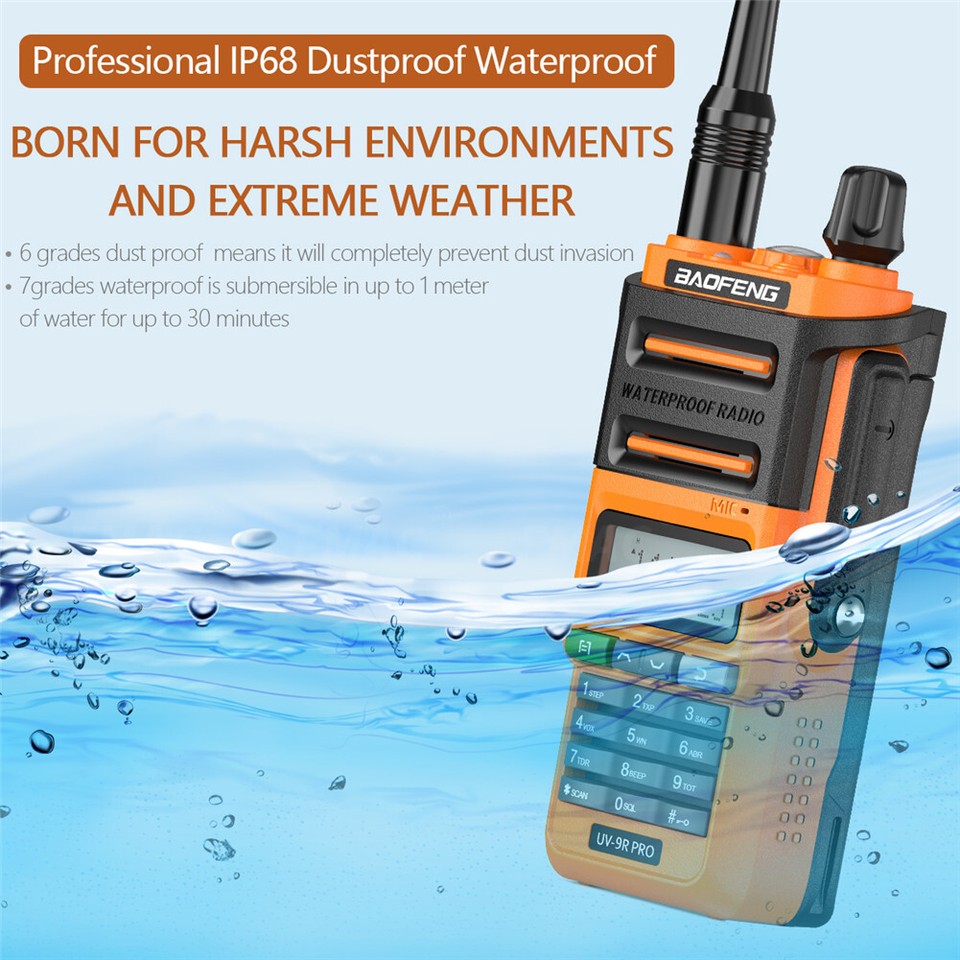 UV-9R PRO IP68 Walkies Talkie UHF VHF Dual Band Waterproof Ham Two Way ...