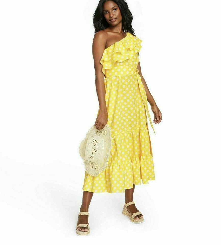 Lisa Marie Fernandez For Target M Yellow Polka Dot One Shoulder Midi ...