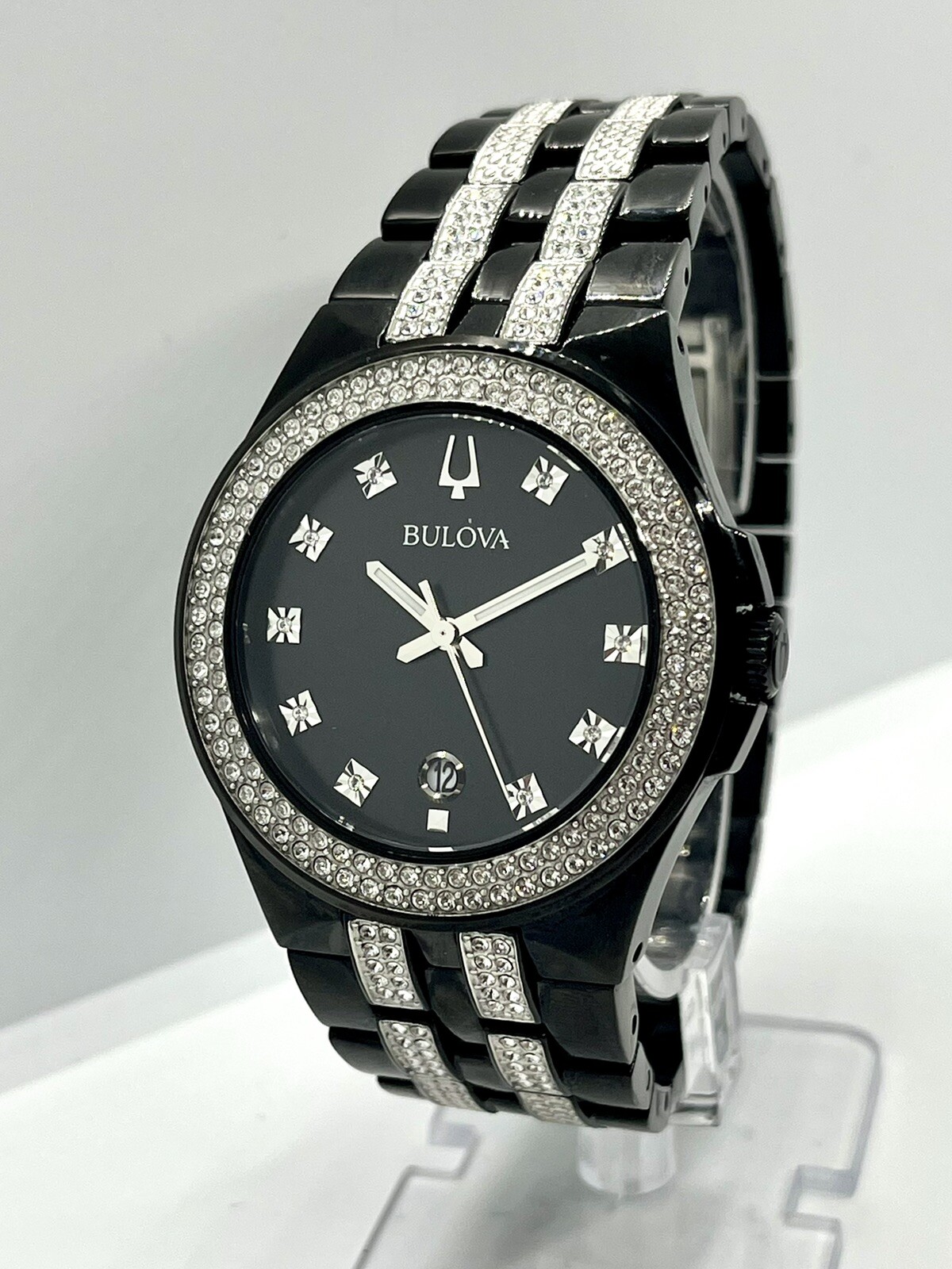 Bulova 98K101 Crystal Men's All Black Stainless Steel Watch 42mm | eBay