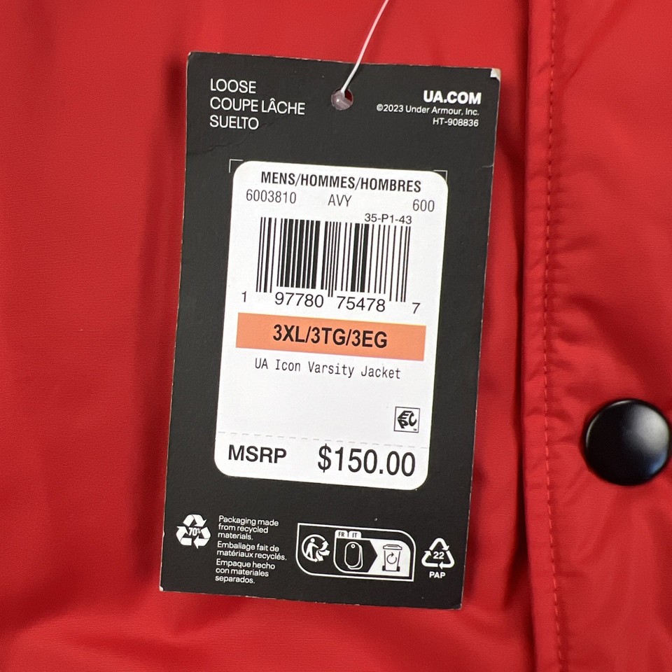 Under Armour Red Wings Varsity Jacket Mens XXXL Red Black Quilt Lined ...