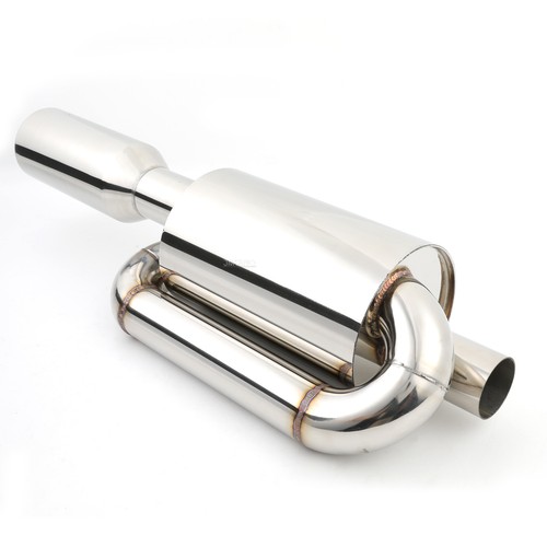 Universal JDM Twin Loop Exhaust Muffler 2.5" Inlet 4.0" Tip Chrome ...
