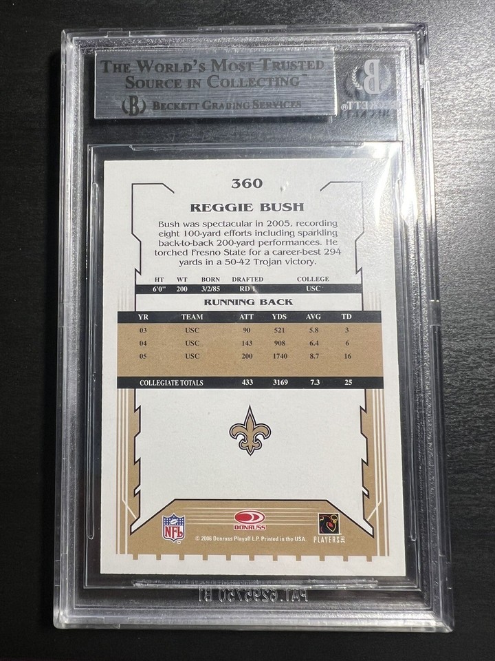 2006 SCORE REGGIE BUSH ROOKIE BGS 9 MINT NEW ORLEANS SAINTS CARD # 360 ...