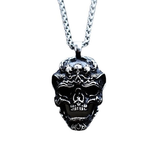 Stainless Steel Mens Horror Punk Biker Devil Skull Pendant Necklace Box ...