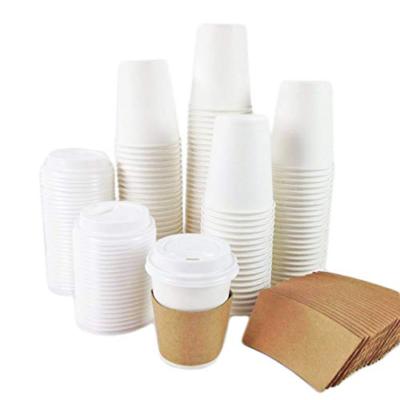 12oz White Paper Coffee Cups With White Lids and Sleeves Disposable ...