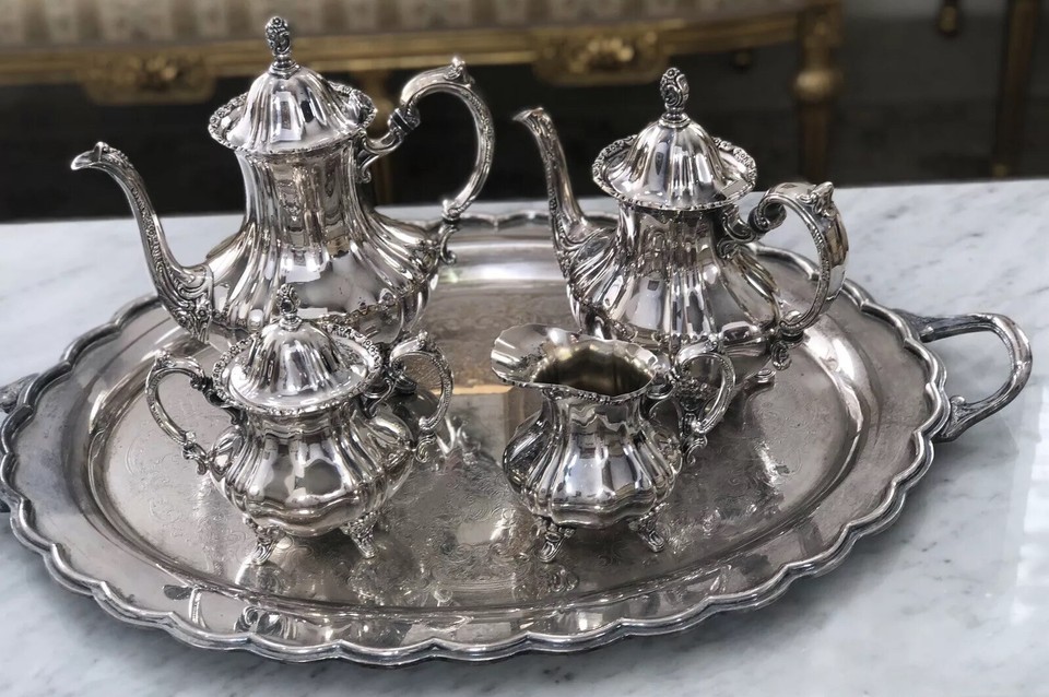 Lancaster Rose by Poole Silver Co Silverplate Coffee Tea Serving 6 ...