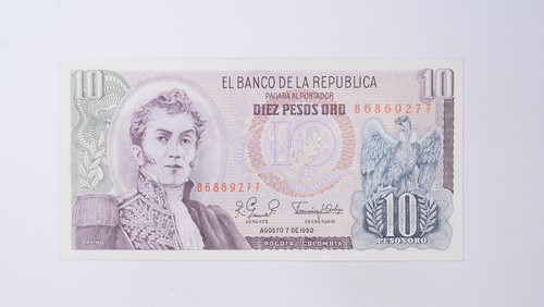CrazieM World Bank Note - 1980 Colombia 10 Pesos - Collection Lot m294 ...