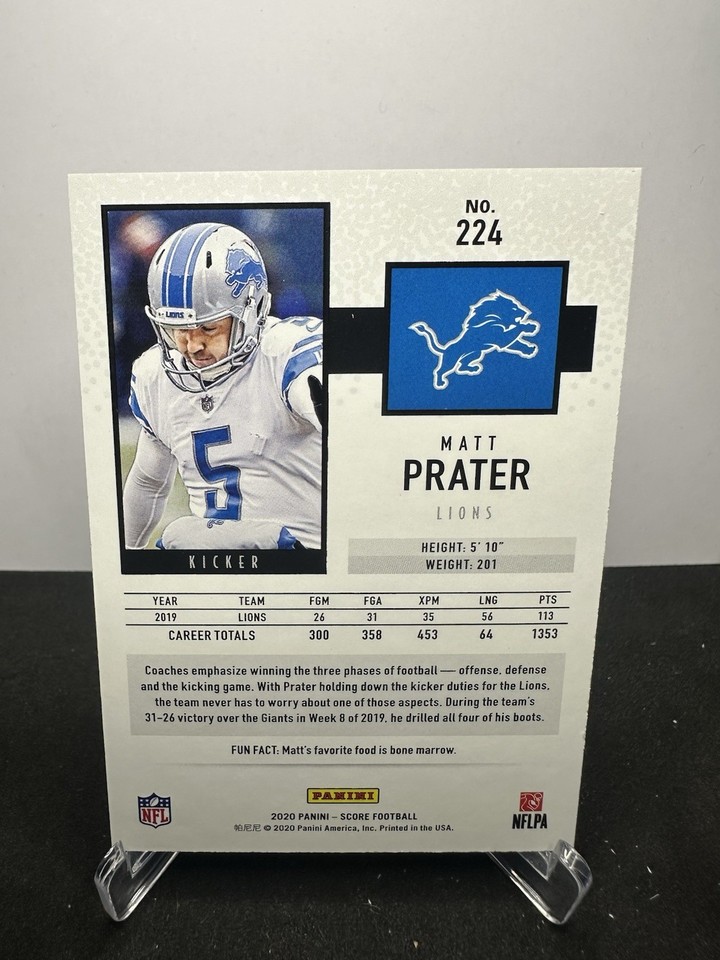 2020 Score Football Blue /100 Matt Prater #224 Detroit Lions | eBay