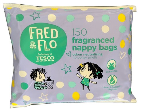 150 X3 (450 Bags) Fred & Flo Fragranced Nappy Bags Baby Diaper Sacks ...