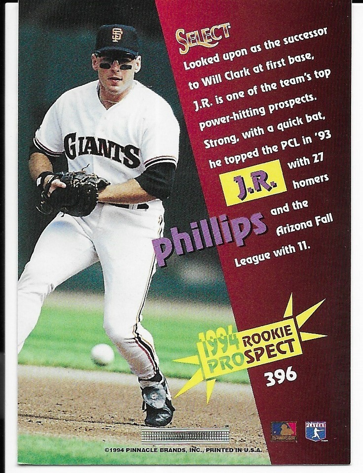1994 Score Select JR Phillips #396 GIANTS RC NM | eBay
